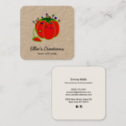 Seamstress Red Pin Cushion Seamstress Square Busi Square Business Card ...