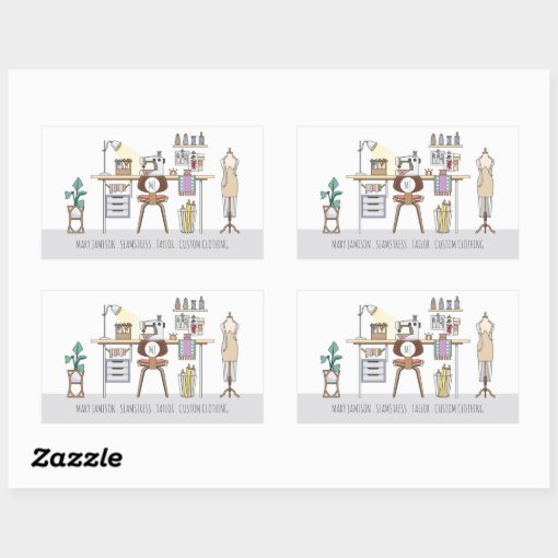 Seamstress Tailor Alterations Sewing Studio Rectangular Sticker | Zazzle