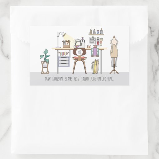 Seamstress Tailor Alterations Sewing Studio Rectangular Sticker | Zazzle