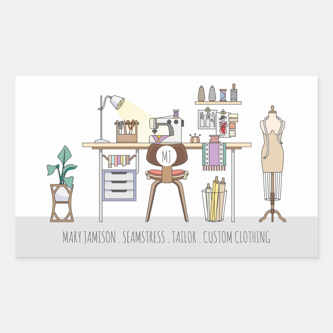 Seamstress Tailor Alterations Sewing Studio Rectangular Sticker | Zazzle