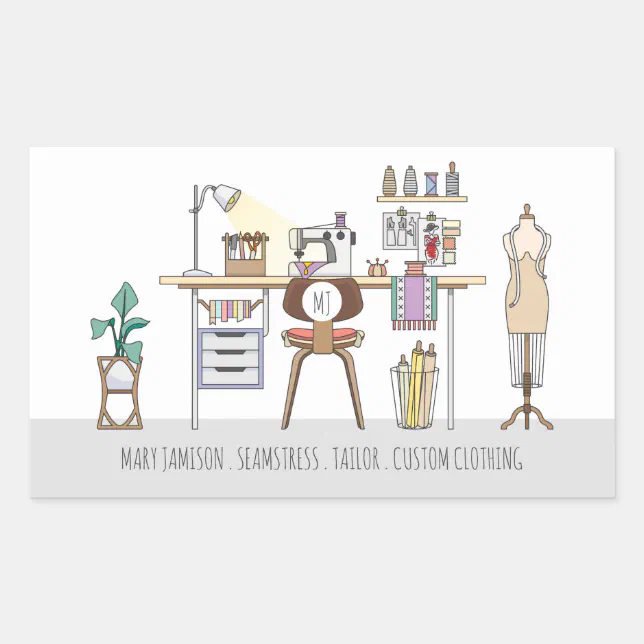 Seamstress Tailor Alterations Sewing Studio Rectangular Sticker | Zazzle