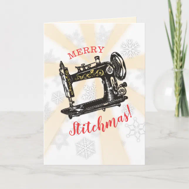 Seamstress vintage sewing machine christmas card | Zazzle