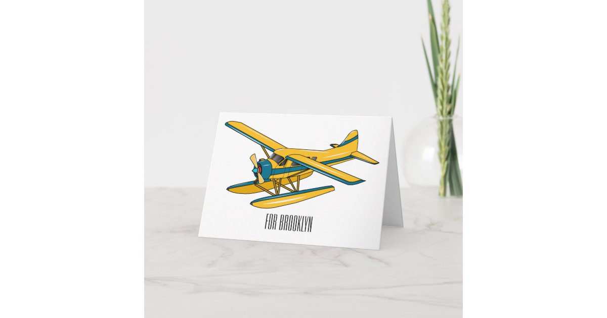 Seaplane cartoon illustration card | Zazzle