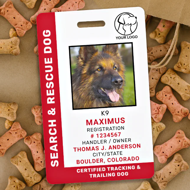 Search & Rescue Dog ID Custom Logo SAR K9 Photo Badge | Zazzle
