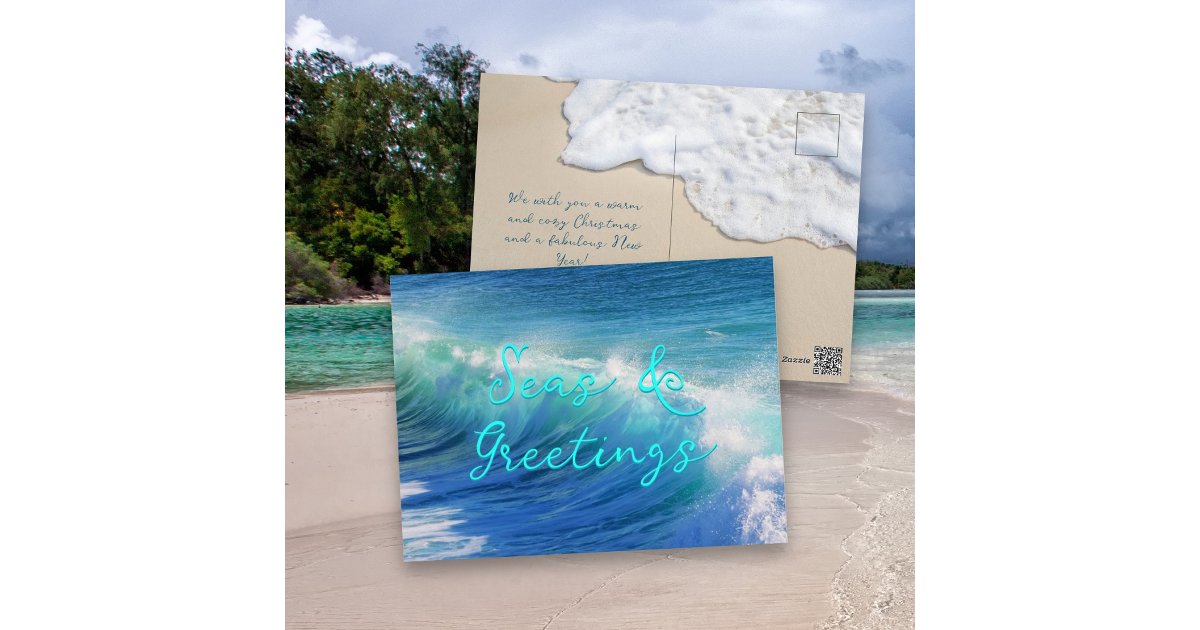 Seas and Greetings Ocean Waves Holiday Postcard | Zazzle