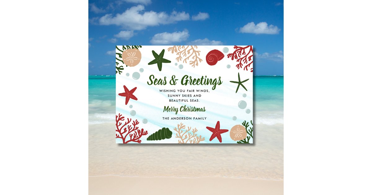 Seas & Greetings Nautical Ocean Beach Green Holiday Card | Zazzle