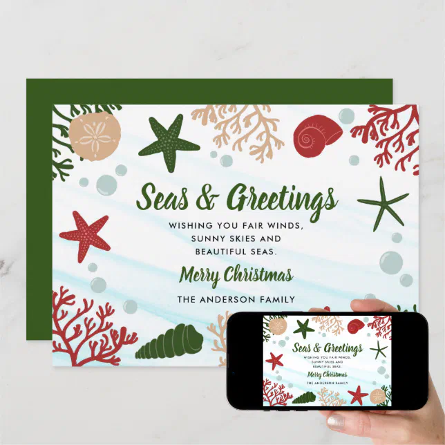 Seas & Greetings Nautical Ocean Beach Green Holiday Card | Zazzle