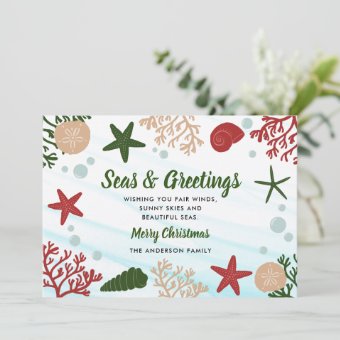 Seas & Greetings Nautical Ocean Beach Green Holiday Card | Zazzle