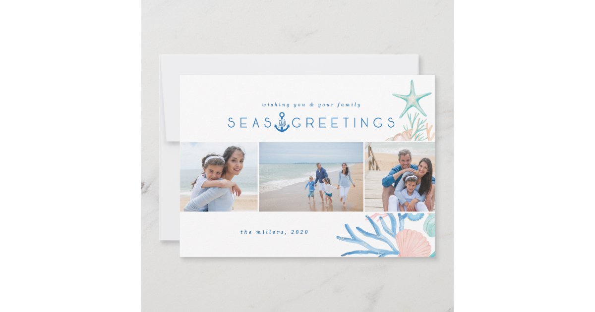 Seas & Greetings Seashell Christmas Tree Photo Holiday Card | Zazzle