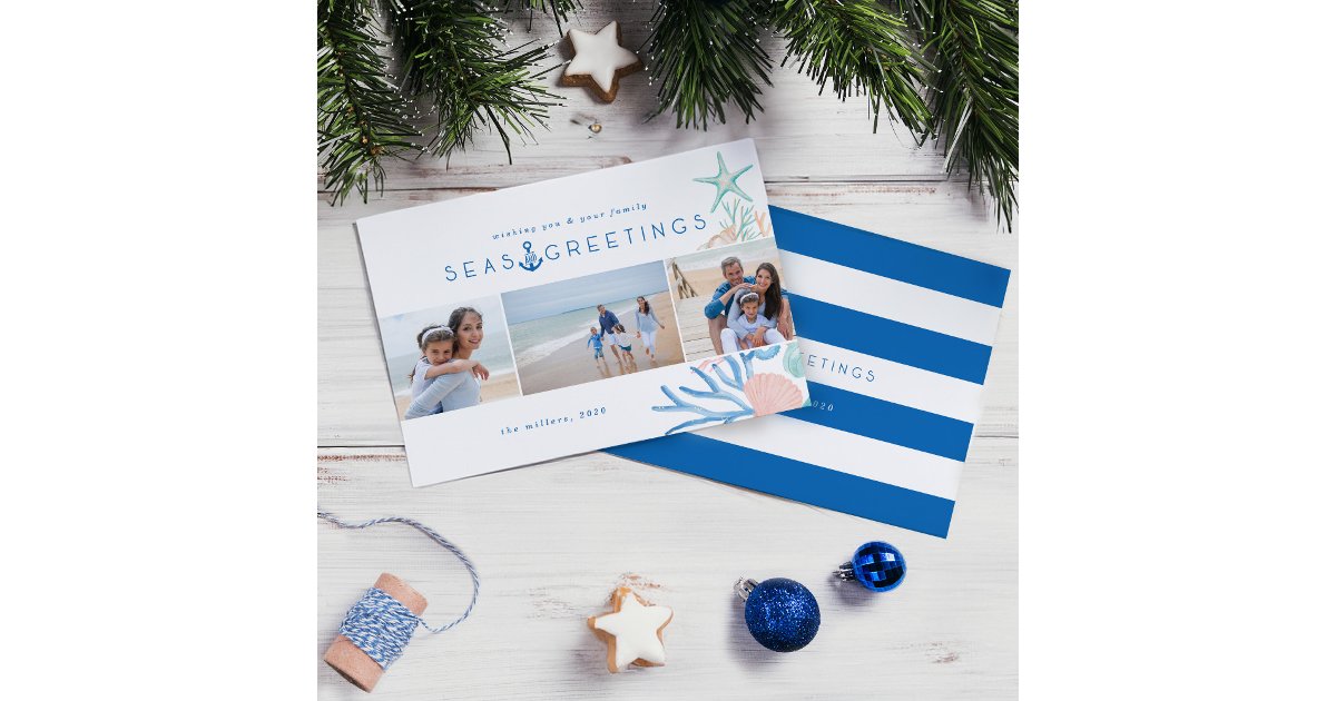 Seas & Greetings Seashell Christmas Tree Photo Holiday Card | Zazzle