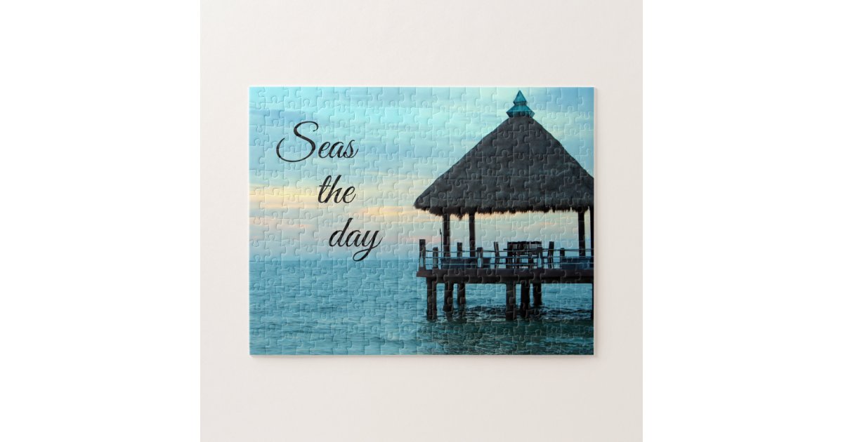 Seas the day Beach Tiki Hut Jigsaw Puzzle | Zazzle