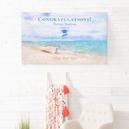Seas The Day Fishing Boat Graduation Banner | Zazzle
