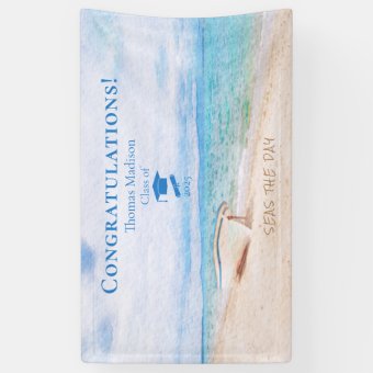 Seas The Day Fishing Boat Graduation Banner | Zazzle