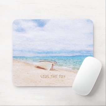 Seas The Day Watercolor Beached Fishing Boat Mouse Pad | Zazzle