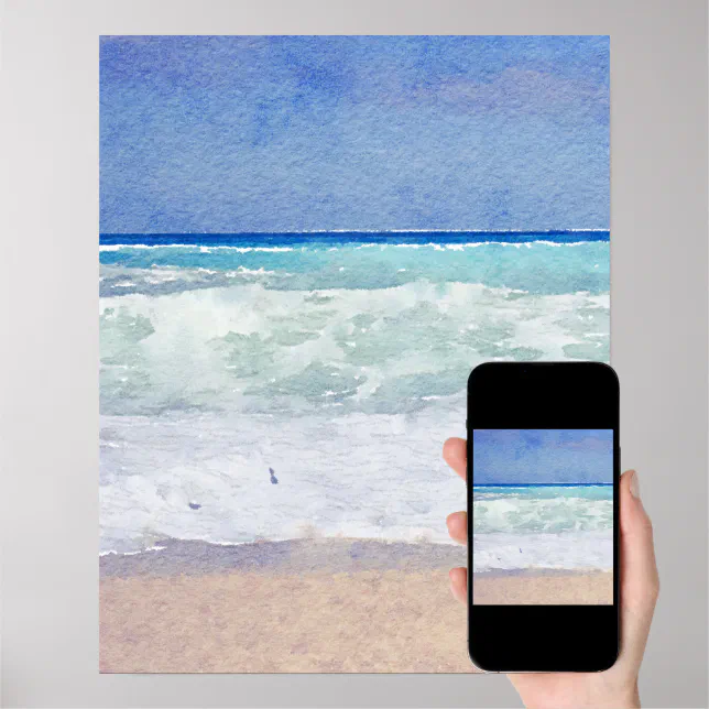 Seascape Beach and Waves Watercolor Poster | Zazzle
