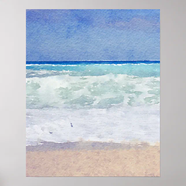 Seascape Beach and Waves Watercolor Poster | Zazzle
