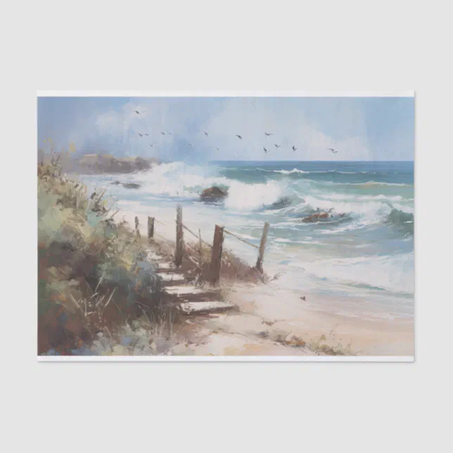 Seascape Coastal View Landscape Painting Decoupage Tissue Paper | Zazzle