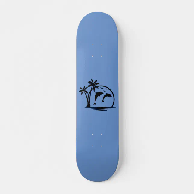Seascape Dolphin Jumping Palm Tree Ocean Skateboard | Zazzle