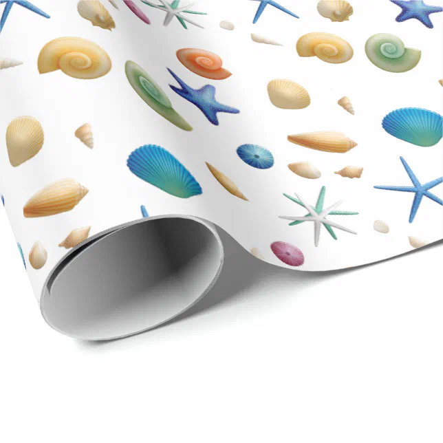 Seashell and Starfish Nautical Beach Gift Wrap | Zazzle