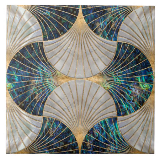 Seashell Art Deco - Abalone Shell and Pearl Ceramic Tile | Zazzle