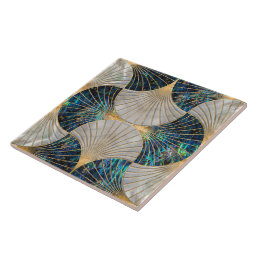 Seashell Art Deco - Abalone Shell and Pearl Ceramic Tile | Zazzle