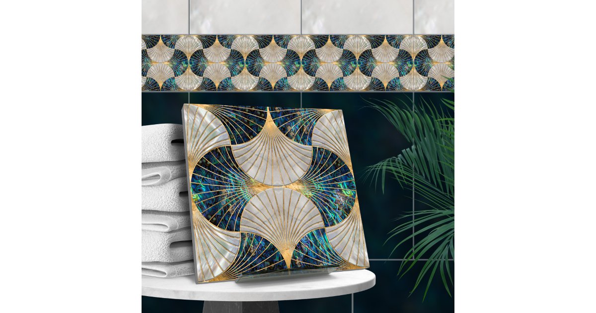 Seashell Art Deco - Abalone Shell and Pearl Ceramic Tile | Zazzle