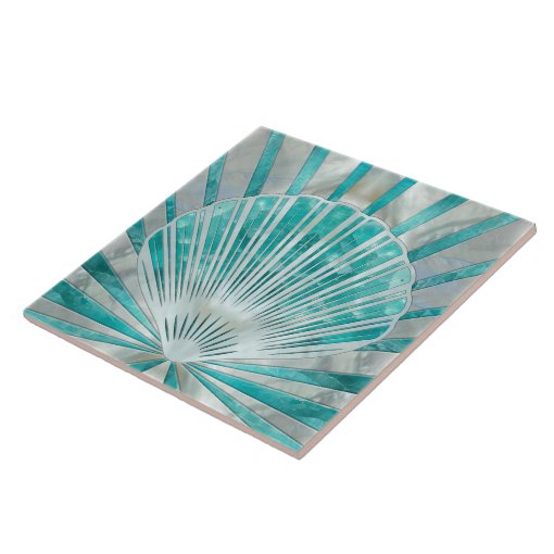 Seashell Art Deco -Aquamarine and Pearl Ceramic Tile | Zazzle