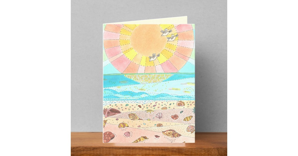 Seashell Beach Sunrise Blank Card | Zazzle