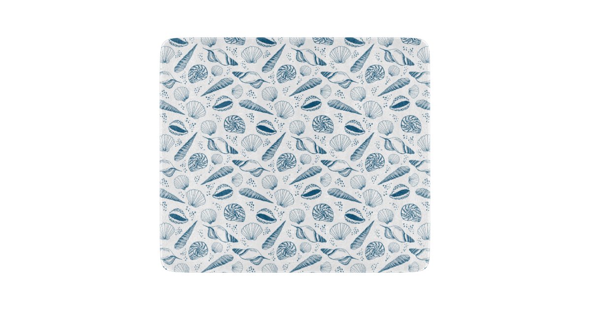 Seashell Blue White beach Cutting Board | Zazzle