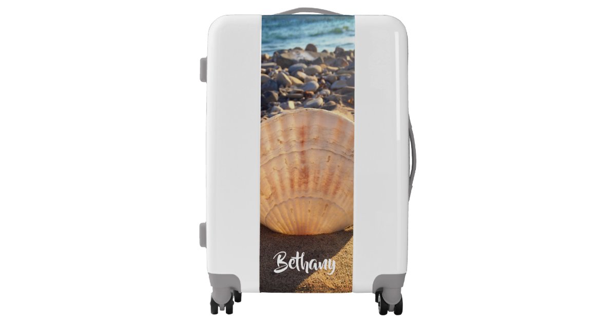 Seashell California Sandy Beach Photo Custom Name Luggage | Zazzle