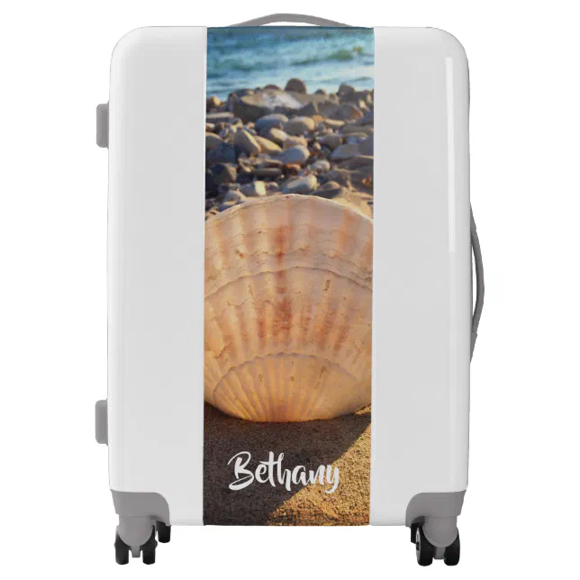 Seashell California Sandy Beach Photo Custom Name Luggage | Zazzle