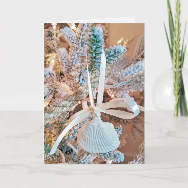 seashell Christmas ornament on tree Holiday Card | Zazzle