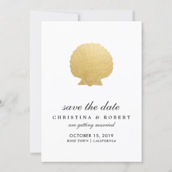 Seashell Faux Gold Foil | Ocean Save The Date Invitation | Zazzle