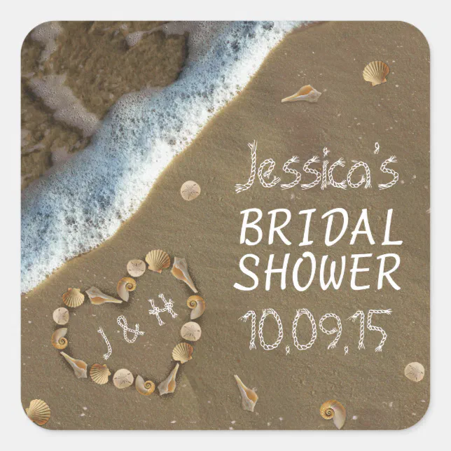 Seashell Heart Beach Bridal Shower Stickers | Zazzle