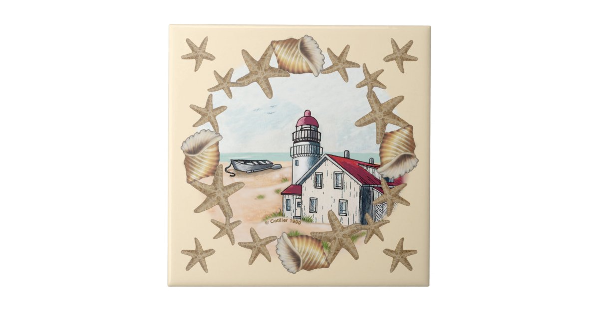 Seashell Lighthouse tile | Zazzle