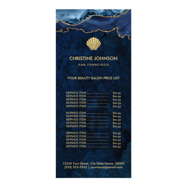 seashell logo price list on blue design rack card | Zazzle