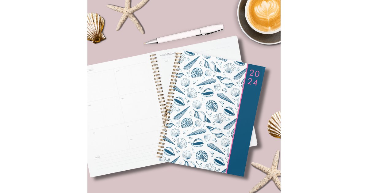 Seashell Nautical Beach pattern Planner | Zazzle