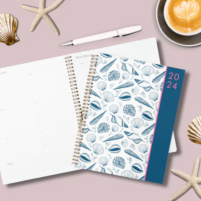 Seashell Nautical Beach pattern Planner | Zazzle