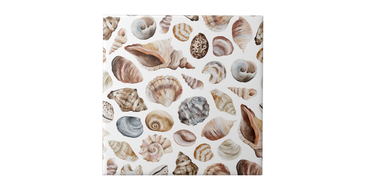 Seashell pattern ceramic tile | Zazzle