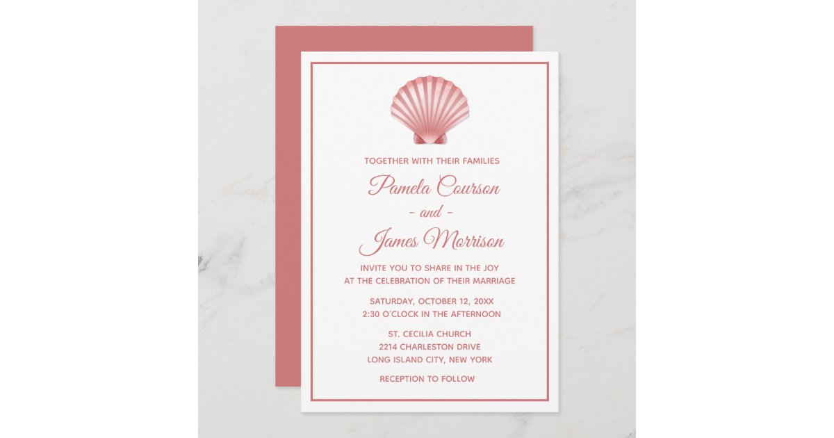 Seashell Pink White Wedding Shells Summer Beach Invitation | Zazzle