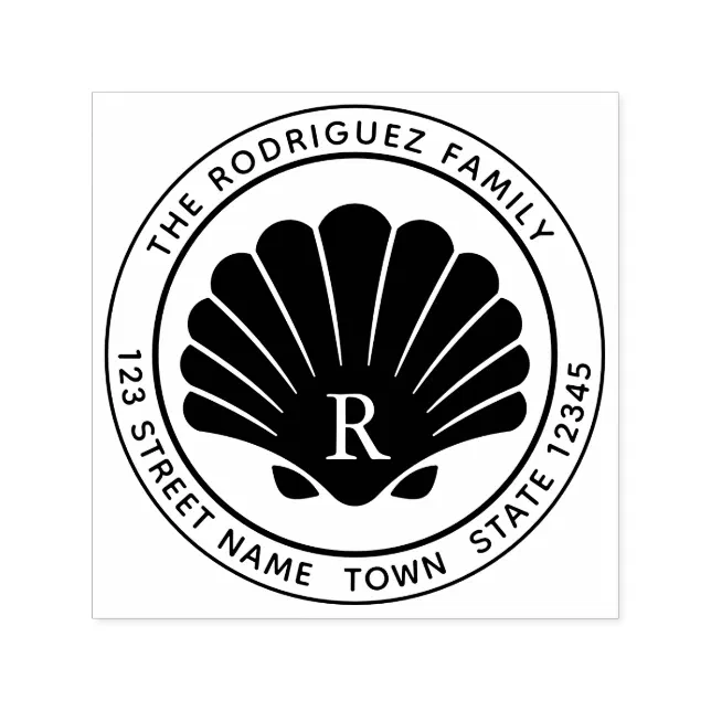 Seashell Round Address Self Inking Rubber Stamp | Zazzle