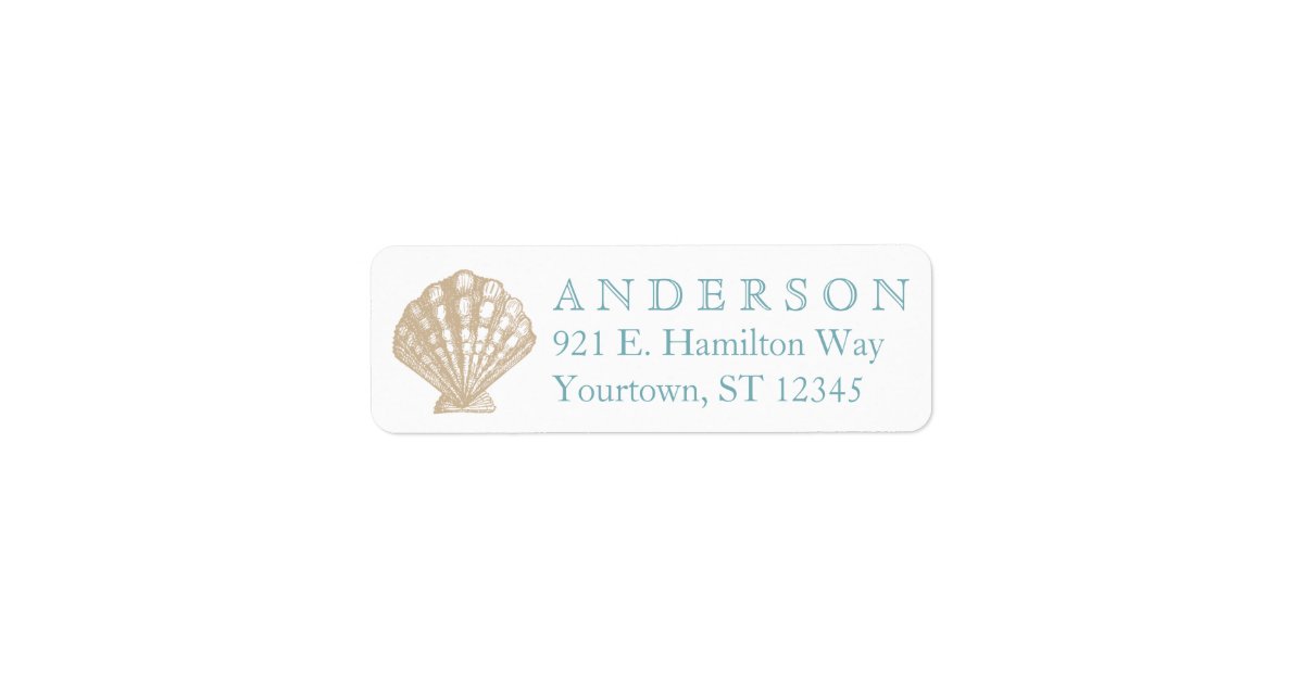 Seashell Scallop Tan/Aqua Beach Return Address Label | Zazzle