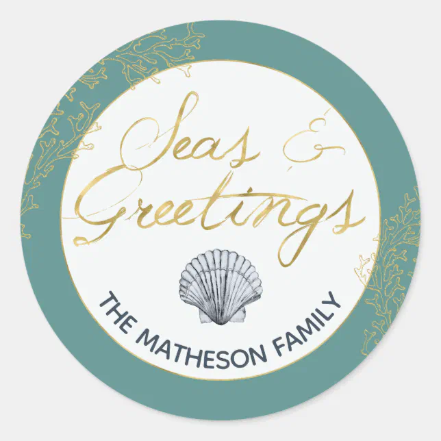 Seashell Seas & Greetings Coastal Holiday Envelope Classic Round ...