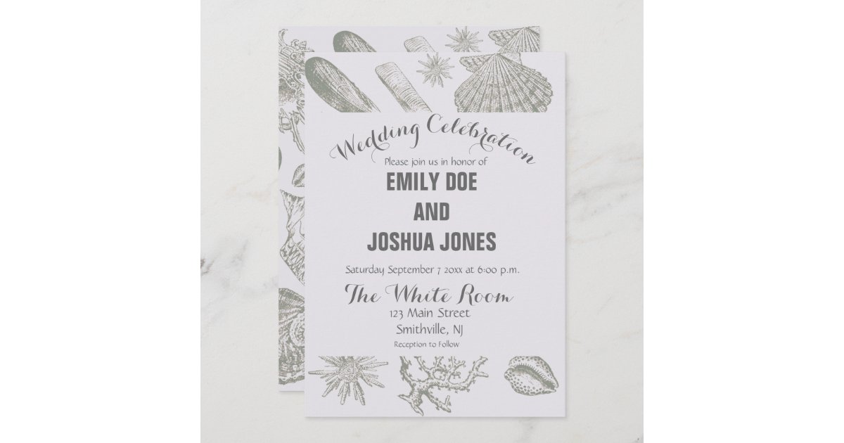 Seashell Soft Antique Art Beach Shells Invitation | Zazzle