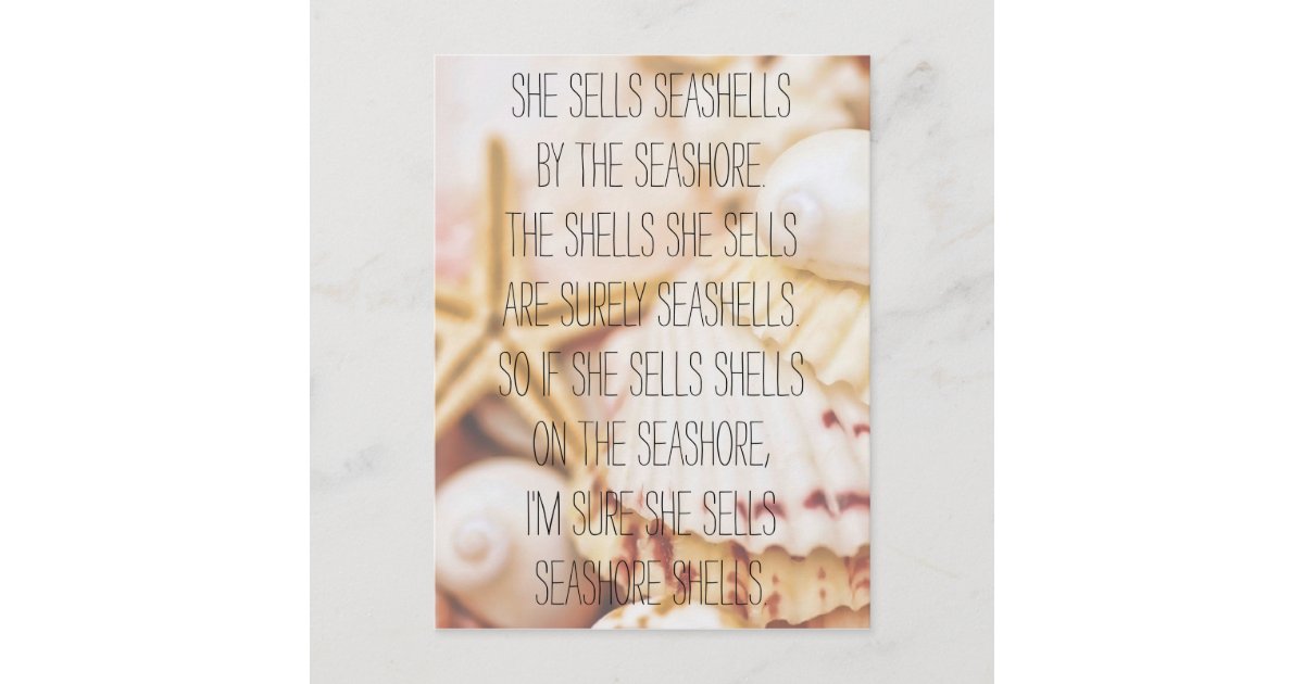 Seashell Tongue Twister Vertical Postcard | Zazzle