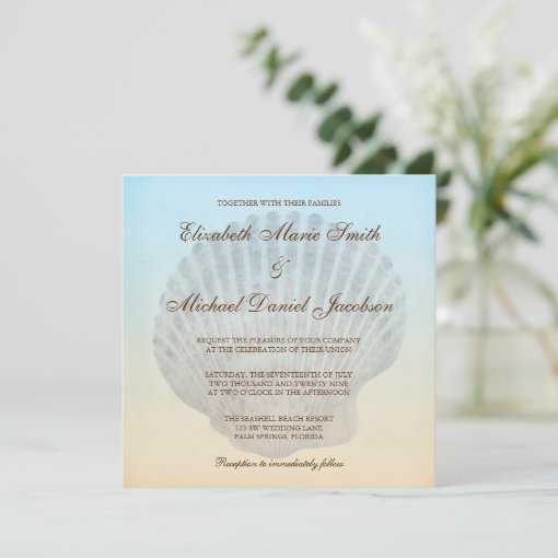 Seashell Tropical Beach Wedding Invitations | Zazzle