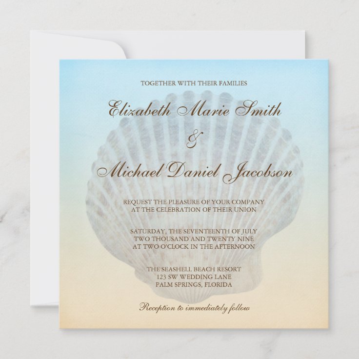 Seashell Tropical Beach Wedding Invitations | Zazzle