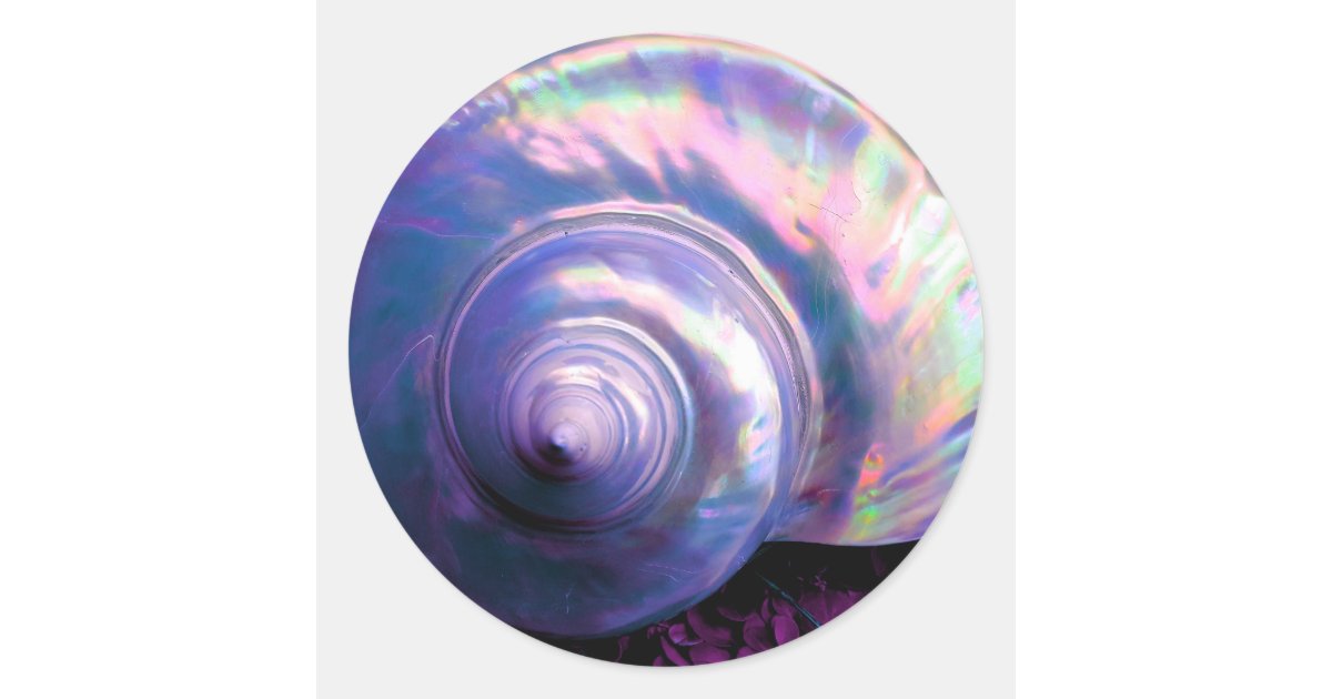 Seashell tropical opal mother of pearl look purple classic round ...