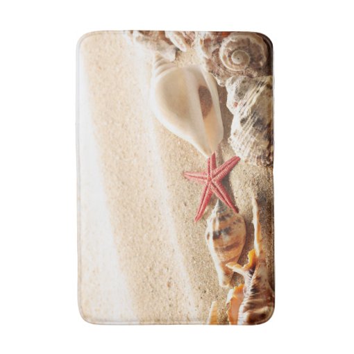 seashells and sand bath mat | Zazzle