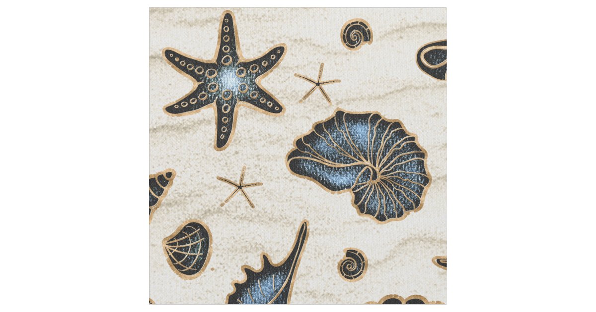 Seashells and Sand Blue ID782 Fabric | Zazzle